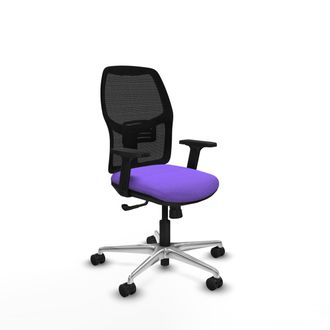 Piqueras y Crespo Alfera Stuhl mit Lendenverstellung mit 2D-Armlehnen, ausgestattet mit 4 Positionen und Schneideschaum, mit 65 mm Nylon-Rollen, Schwarz/Lila