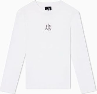 A|X Armani Exchange Icon Project, Embroidered Logo, Long Sleeve T-Shirt, Ecru, S Homme
