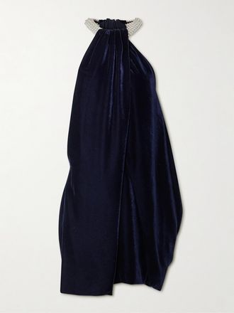 Stella McCartney Neckholder-minikleid Aus Samt Mit Raffungen Und Verzierungen - Blau