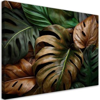 Feeby Viles - Leinwand Bilder - Monstera Blätter - 120x80 cm - Deko Wohnzimmer - Wandbilder Schlafzimmer - Deko Aesthetic - Wand Deko - Leinwand Groß - Deko