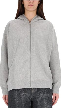Ganni Femme, Sweatshirts et sweats &agrave; capuche, Gris, Taille: 38/40 FR Teddy Zip Sweat &agrave; capuche