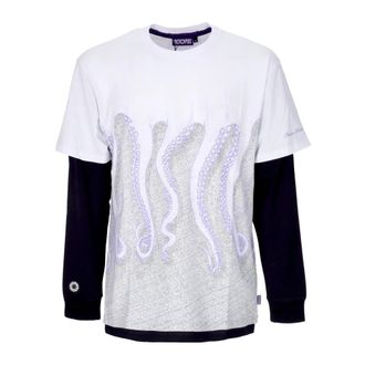 Octopus Wei&szlig;es Langarm-Rundhals-T-Shirt - - Tops - Herren - Wei&szlig; - L