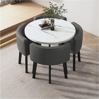 Generic Esstisch mit 4 St&uuml;hlen, modernes rundes Tisch-St&uuml;hle-Set, Balkon-Wohnzimmer-Esstisch, wasserdicht und Anti-Macchia, for kleine R&auml;ume(14)