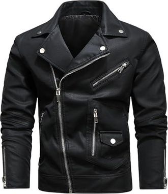 Generic Blouson de motard en cuir pour homme, blouson de moto en similicuir noir, taille M
