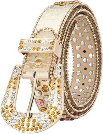 Generic Ceinture en cuir synthétique avec strass pour femme, style cowboy occidental, accessoire de robe jeans, 2, 115 cm