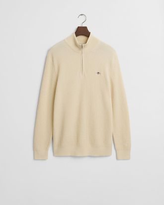 GANT Herren Textured Cotton Half Zip Pullover, Cream, XX-Large