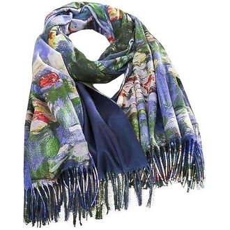 GFM Ch&acirc;le en laine m&eacute;lang&eacute;e, texture cachemire, peinture &agrave; base dart pour lautomne et lhiver - Monet N&eacute;nuphar Vert -(88-PWSHL-18)