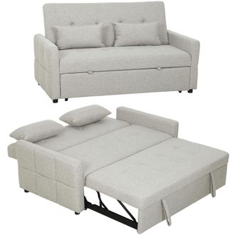 HOMCOM Schlafsofa 2-Sitzer 3 in 1, Schlafsofa mit Klick-Klack 137x180cm, Ausziehbett, verstellbare Rückenlehne, 2 Kissen, breite gepolsterte Sitzfläche, Lein