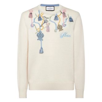 Philipp Plein Merinowolle Rundhalspullover - - Knitwear - Herren - Beige - M