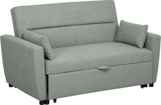 HOMCOM Schlafsofa, 2-Sitzer Sofa mit Schlaffunktion, Verstellbare R&uuml;ckenlehne, Couch mit Kissen, Samtoptik, Schlafcouch f&uuml;r Wohnzimmer, G&auml;stezimmer, Hellgrau