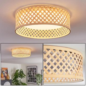 HOFSTEIN LED Deckenleuchte Barroco, Deckenlampe aus Metall/Bambus/Kunststoff in Weiß/Naturfarben, moderne Leuchte im Boho-Design, 16 Watt, 2000 Lumen, Esszimme