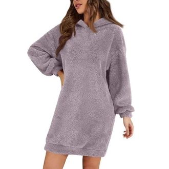 Generic Robe moulante &agrave; manches longues grande taille - Robes d&eacute;contract&eacute;es pour femmes - Robe chandail dhiver &agrave; manches tombantes - Coupe ample - Sweat &agrave; cap