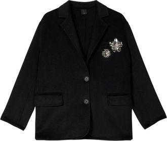 Oltre Femme, Vestes, Noir, Taille: 40 FR Veste Non Structurée en Laine Mélangée avec Broches