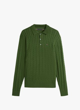 Tommy Hilfiger Pull en maille torsad&eacute;e col v boutonn&eacute;e