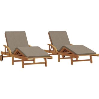 vidaXL Vidaxl - Sonnenliege 2 pcs Taupe 200 x 67 x 84cm Massivholz Akazie