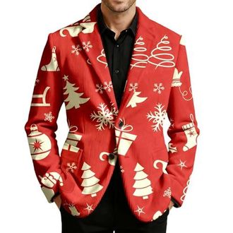 Generic Veste De Costume Blazer Noël Homme, Veste de soirée Masculine en Velours côtelé à Motif imprimé pour événements Formels et réceptions festives avec Un