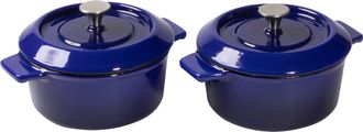 Woll Iron Mini-Kasserolle Ø 10 cm blau im 2er Set mit Deckel - Induktion Eisenguss-Kasserolle 0,3 l, 5 cm hoch - robust, für alle Herdarten, antihaft, back