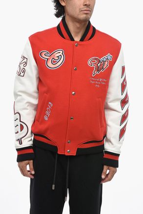 Off-white Varsity Bomber SCORPIO LEA Wool-Blend with Leather Sleeves Off-White