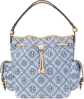 Tory Burch Femme, Sacs, Bleu, Taille: ONE Size T Monogram Denim Bucket Bag