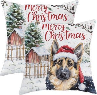 Generic Weihnachts-Sch&auml;ferhund Kissenh&uuml;llen Quadratische Sofakissen Modern Dekokissen F&uuml;r Balkon Bett Hotel 45X45Cm 2Er Set
