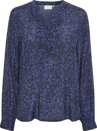 Kaffe Damen Kamira Bluse, Schwarz/Blue Flower, 34