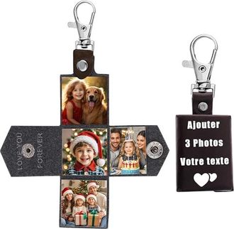 Generic Porte Clef Personnalisable Porte Photo - Ajouter 3/4/10 Photos, Porte Clef Couple Porte Clef Femme Mini Album Photo Porte Clef Photo en Cuir, Cadeau P