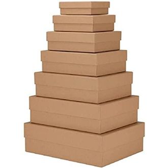 R&ouml;ssler Selection Papier 13411453620 - Boxline Geschenkbox mit Deckel, 7er Set Geschenkschachteln, Kraft, Kartonagen rechteckig