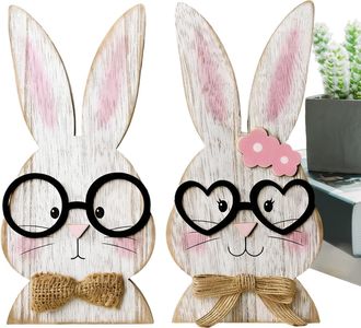 Generic Ostern-Mittelst&uuml;ck-Tischdekorationen - 2 St&uuml;ck h&ouml;lzerne -Tabletts, Bauernhaus-Fr&uuml;hlingsdekor-Schilder | Arbeitsplatz-, Kaminsims, Eingangsbereich, Ess