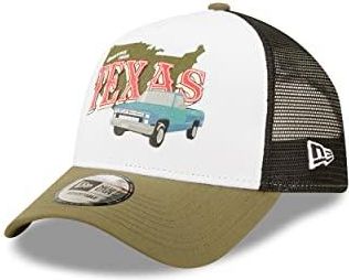 New Era USA Wordmark Texas Oliv Trucker Kappe A-Frame geboegner Schirm Mesh Einsatz - One-Size