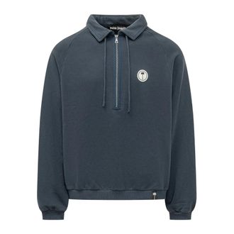 Palm Angels Classic Logo Zipped Crew - - Sweatshirts & Hoodies - Herren - Blau - L