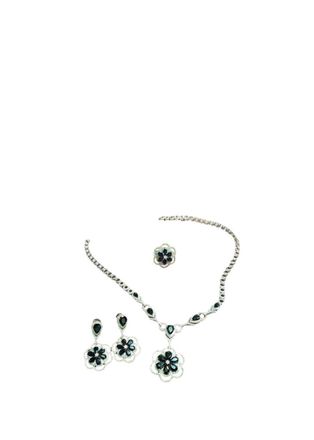 Bespoke 18ct White Gold Diamond & Sapphire Floral Jewellery Suite