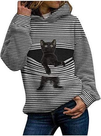 Onsoyours Sweat-Shirt Femme Hiver Casual Sweats Se Sport 3D Motif avec Pochette B Noir XXL