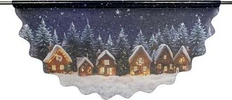 Delindo Lifestyle Rideau brise-bise - Motif village dhiver - 43 x 88 cm - Avec cordon de serrage - Rideau moderne pour No&euml;l