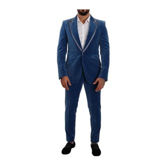 Dolce & Gabbana Blauer Samt Slim Fit 2-teiliger Anzug - - Suits - Herren - Blau - M
