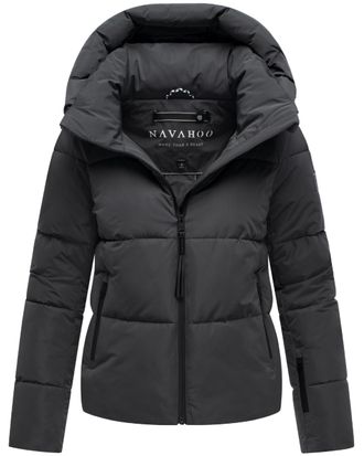 Navahoo Damen Winterjacke warme Steppjacke mit abnehmbarer Kapuze Frostherz XIV Anthracite Gr. XXL
