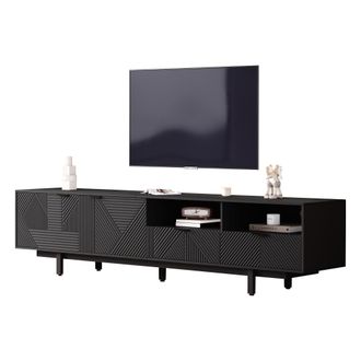 STILVORA Mobile Tv Con 2 Ante, Vani Aperti E Foro Passacavi, In Pannello Di Particelle, Nero, 200 X 40 X 51 Cm