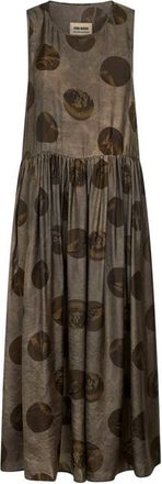 Uma Wang Robe Midi Ardal En Moulay Imprim&eacute; Marron Gris