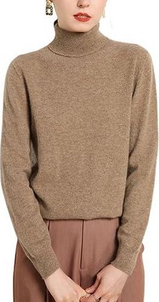 Dissa Pull Cachemire Femme Col Roulé Marron Solide Couleur Tricoté en Vrac Manches Longues Fin Pull en Cachemire et Laine,40,MZ2214