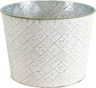 Matches 21 Runder Pflanztopf Winterdeko, Pflanzkübel in Ø 25 x 19 cm, Grün - Metall Pflanzschale als Weihnachtsdeko - Dekorative Blumenschale für Zimmerpflanzen,