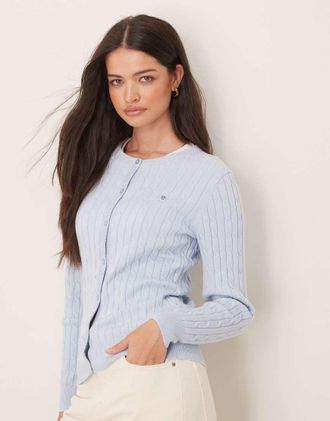 GANT Gilet en maille torsadée de coton avec logo - Bleu clair