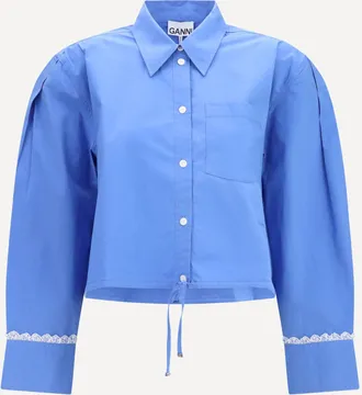 Ganni Cotton Shirt with lace details Female 36