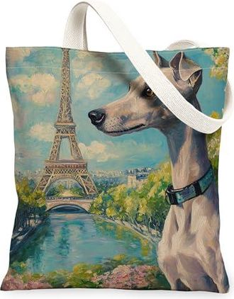 Generic Sac fourre-tout en toile motif l&eacute;vrier printanier 33 x 38,1 cm, tour romantique, sac d&eacute;picerie r&eacute;utilisable pour femme, motif animal de compagnie, d&eacute;c