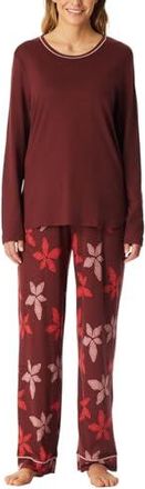 Schiesser Damen Schlafanzug Set Lang Baumwolle Modal-Nightwear Ensemble de Pijama, Bourgogne 181237, 50 Femmes