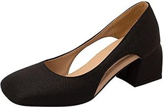 Generic Escarpins &agrave; talons hauts pour femme avec doublure douce verni et bout ouvert, Noir, 38.5 EU