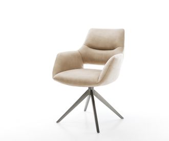 DELIFE Drehstuhl Yago-Flex mit Armlehnen Mikrofaser Beige Vintage Kreuzgestell breit Graphit 360&deg; drehbar Wippfunktion Taschenfederkern, Esszimmerst&uuml;hle