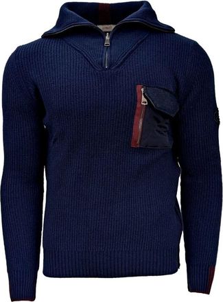 Bob Homme, Pulls, Bleu, Taille: L Col roulé demi-zip