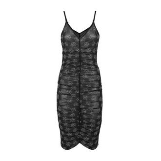 Philipp Plein T&uuml;ll-Midikleid Strass Monogramm - - Dresses - Damen - Schwarzk - L