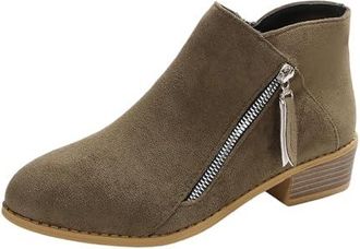 Generic Bottines Chelsea &agrave; talon bas et &eacute;pais pour femme - &Eacute;l&eacute;gantes - Couleur unie - Imitation daim - Fermeture &eacute;clair lat&eacute;rale - Style d&eacute;contract&eacute; et confor