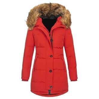 Generic Manteau dhiver &eacute;pais pour femme Parka chaude matelass&eacute;e Veste de neige grande taille avec capuche en fourrure amovible, Rouge, XXL