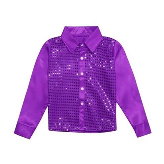 Generic Chemise Slim Fit Homme- Hauts De Danse &agrave; Paillettes Scintillantes pour Hommes Et Femmes Chemise &agrave; Manches Longues Boutonn&eacute;E pour Costumes De Danse Jaz